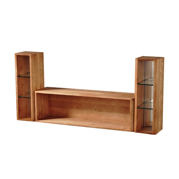 3-Piece Wall Mounted Display Shelves Floating Wood Boxes with Mirror ...