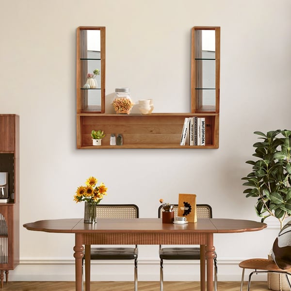 3-Piece Wall Mounted Wood Display Shelves with Mirror | Homary