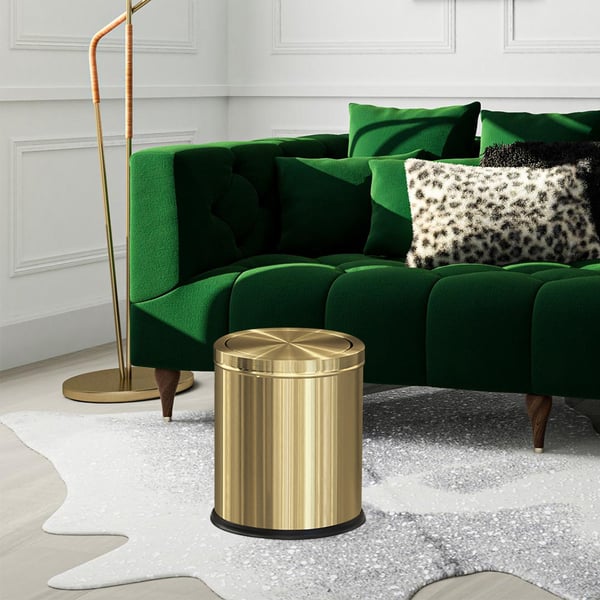 Gold Round Trash Can Stainless Steel Garbage Can with Swing-Top Lid for ...