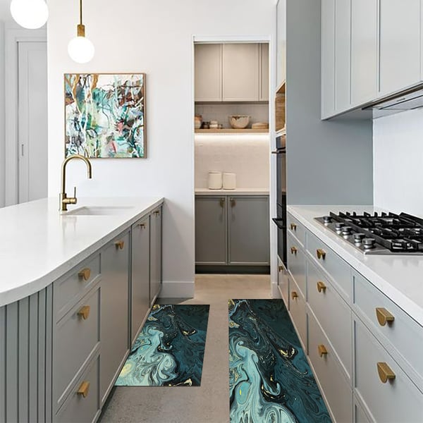 2PCS Modern Abstrict Kitchen Runner Rug Set Non-slip Thickened Anti ...