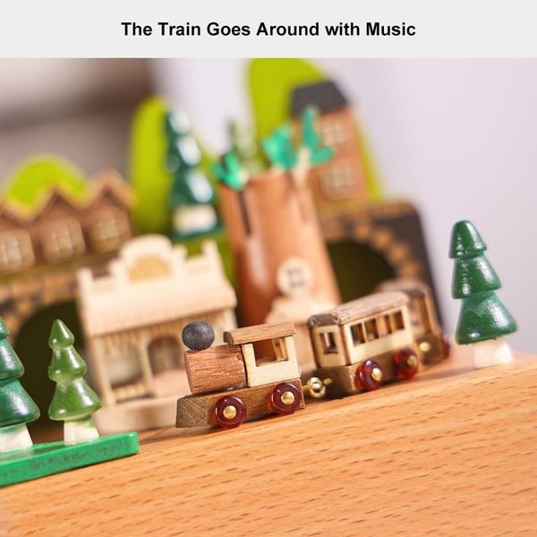 Wooden Music Box Carousel Rotating Train Castle in The Sky Music Box ...
