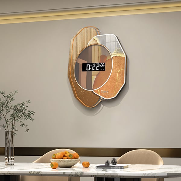 530 mm LED-Digitalanzeige, abstrakte Acryl-Wanduhr, moderne Dekorkunst, orange | Homary DE