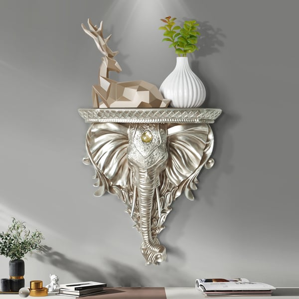 3D Traditional Gold Resin Elephant Wall Mounted Shelves Floating Art ...
