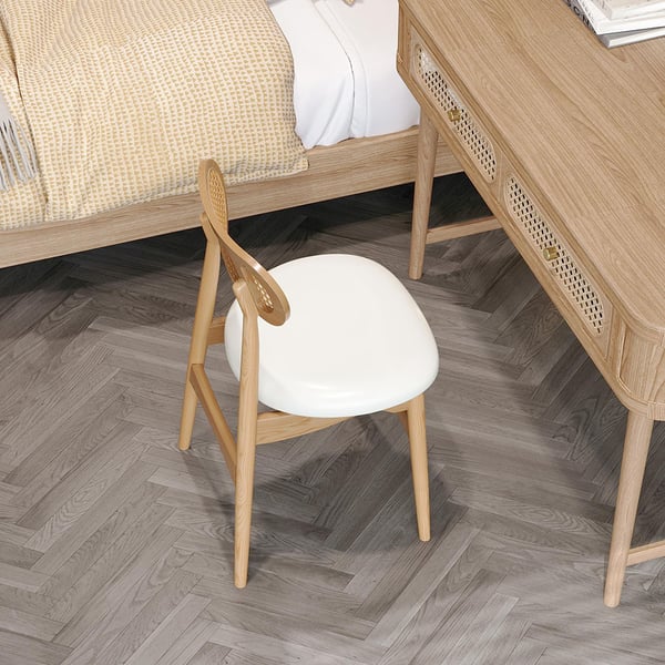 Free Shipping on Japandi Natural Rattan Upholstered Dining Chair Ash Wood Side Chair Faux ...