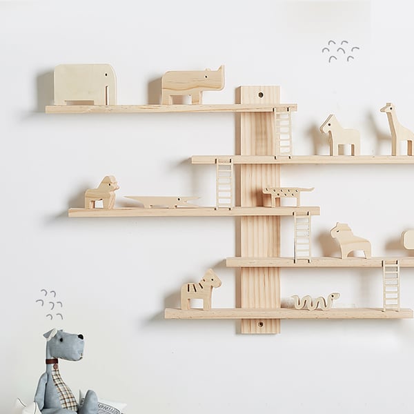 5-Tier Wall Wooden Display Shelf Kids Room Decoration Toy Storage ...
