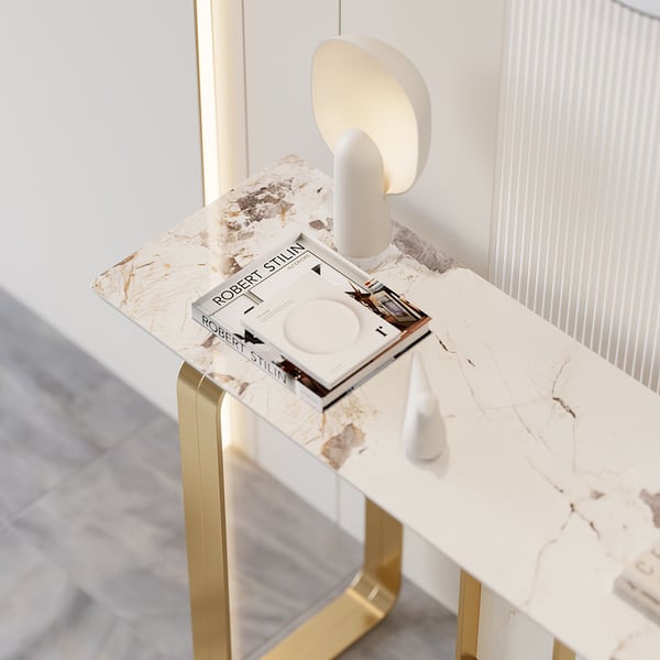 47" W Modern Sintered Stone Console Table with Gold Stainless Steel ...