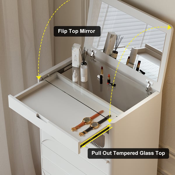 Free Shipping on Modern Tall White Narrow Dresser with Flip Top Mirror ...