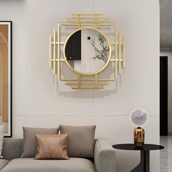 28" Luxury 3D Geometric Gold Metal Wall Mirror Overlapping Home Decor ...