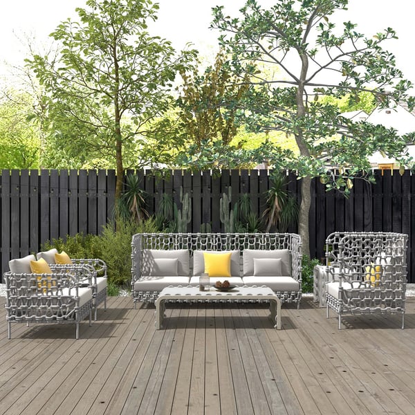 6 Pieces Aluminum & Rope Outdoor Sofa Set with Coffee Table and Cushion ...