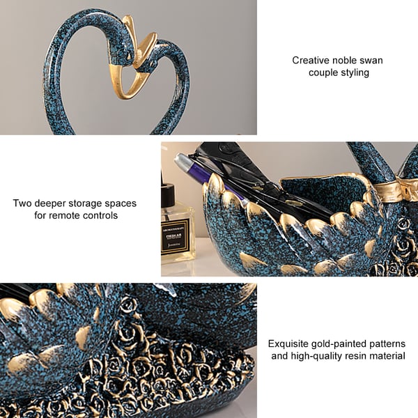 Creative Gold&Blue Swan Resin Remote Control Holder Living Room Storage ...