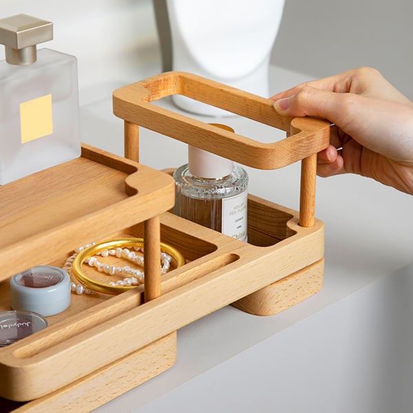 2 Piece Wood Counter Shelf Set Extendable Table Rack Organizer with ...