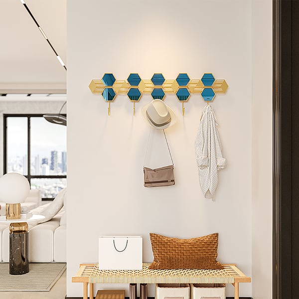 Gold & Blue Luxury Entryway Wall Mounted 5-Hook Coat Rack | Homary AU