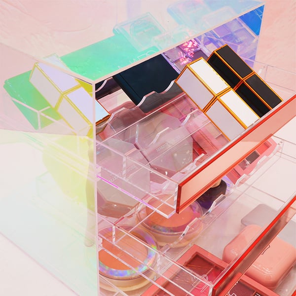 Iridescent & Clear Makeup Organizer Cosmetic Rack Desk Storage Display ...