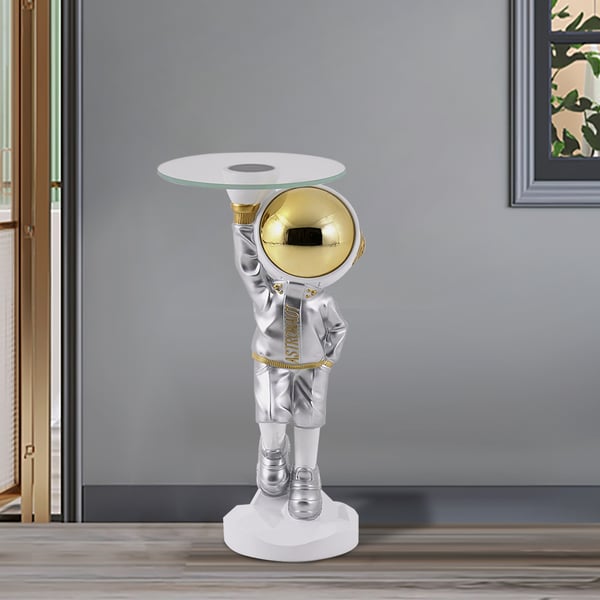 23.6" Silver Astronaut Floor Statue Sculpture Decor Art Side Table with ...
