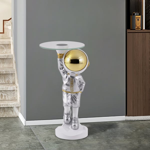 23.6" Silver Astronaut Floor Statue Sculpture Decor Art Side Table with ...