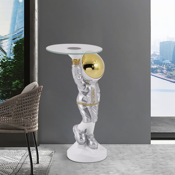 23.6" Silver Astronaut Floor Statue Sculpture Decor Art Side Table with ...