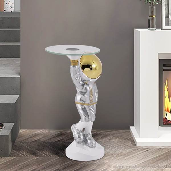 23.6" Silver Astronaut Floor Statue Sculpture Decor Art Side Table with ...