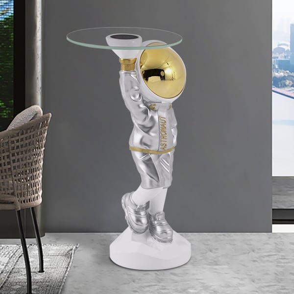 23.6" Silver Astronaut Floor Statue Sculpture Decor Art Side Table with ...