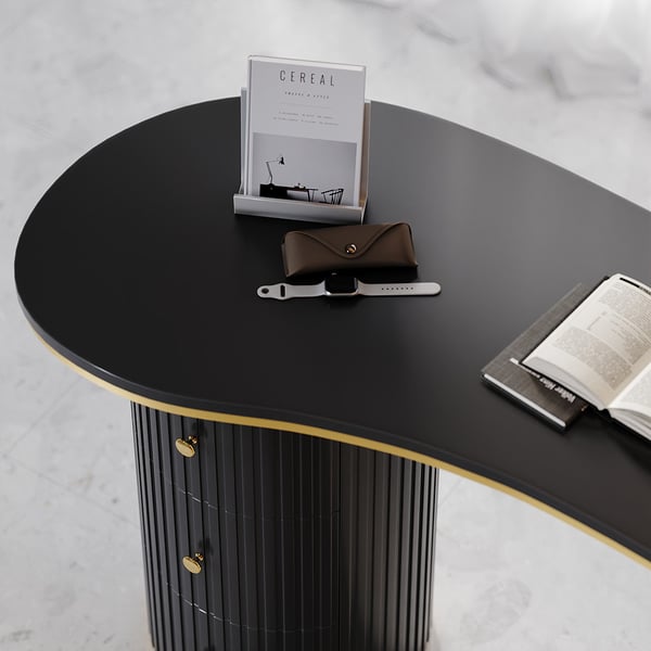 55.1" Modern Black Curved Desk 3-Drawer Wooden Home Office Desk Double ...