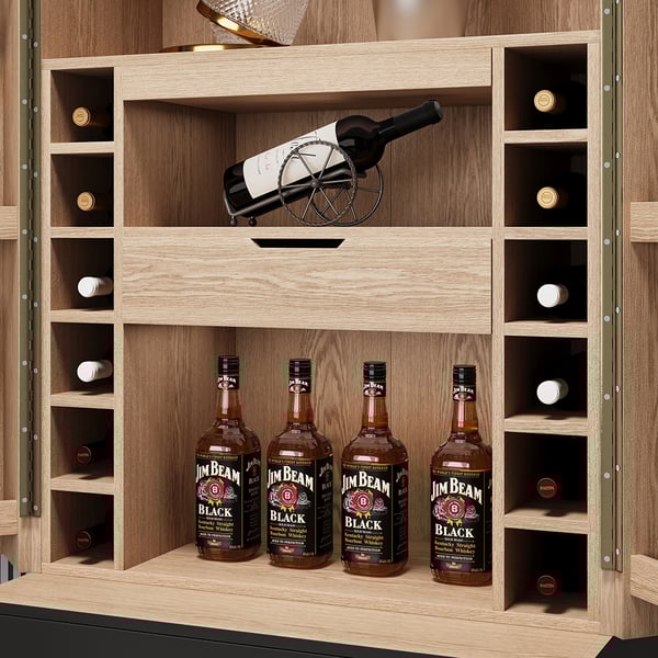 Black Bar Cabinet with Door Modern Storage Home Bar Cabinet with Glass ...