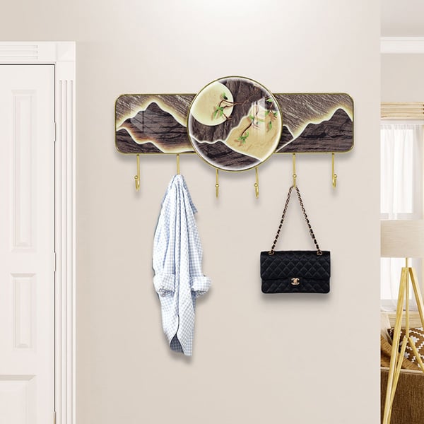 Reviews for 6-Hook Moon and Mountain Decor Entryway Wall Mounted Coat ...