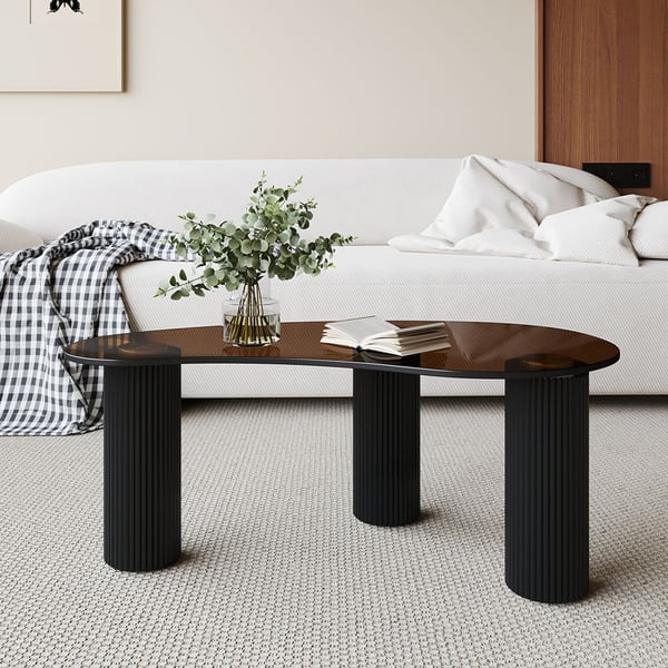 Modern Black Coffee Table with Tempered Glass & 3 Legs | Homary