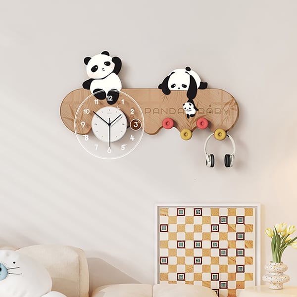 4-Hook Wall Mounted Decorative Panda Coat Rack with 9.8'' LED Acrylic ...