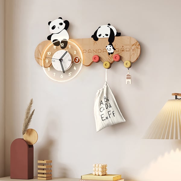 4-Hook Wall Mounted Decorative Panda Coat Rack with 9.8'' LED Acrylic ...