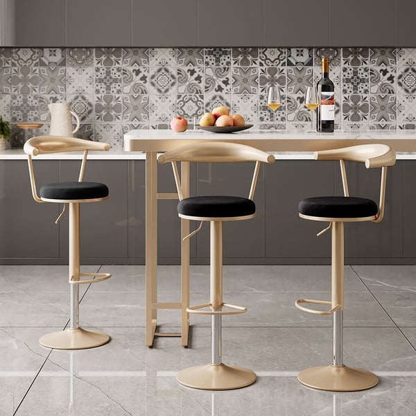 Modern Black Swivel & Adjustable Bar Height Stool with Backrest ...