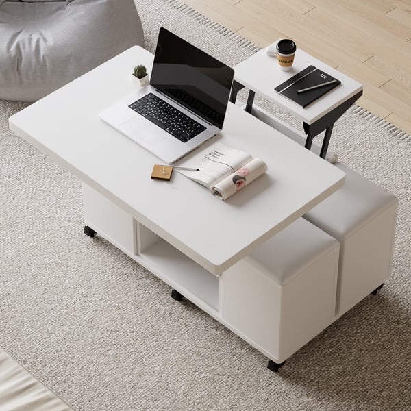 Free Shipping on Modern White Lift Top Coffee Table 4 in 1 with Storage ...