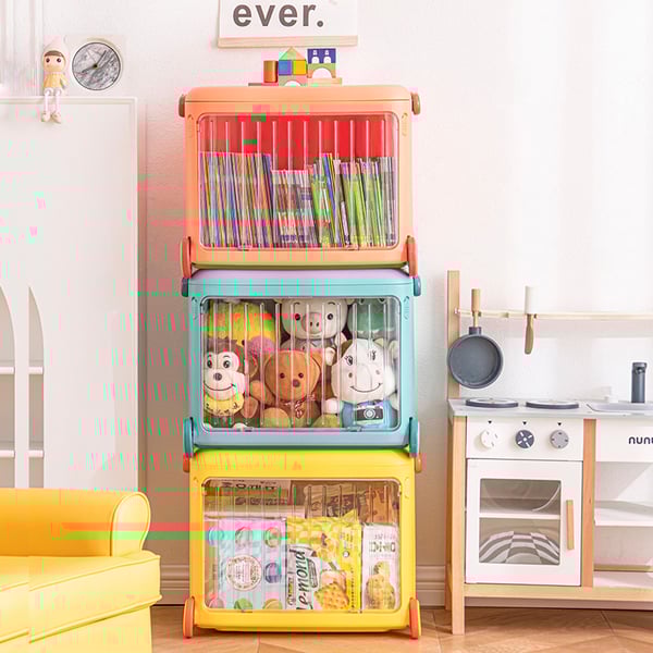 Yellow Kids Toy Organizer Cart Collapsible Storage Bin with Wheels ...