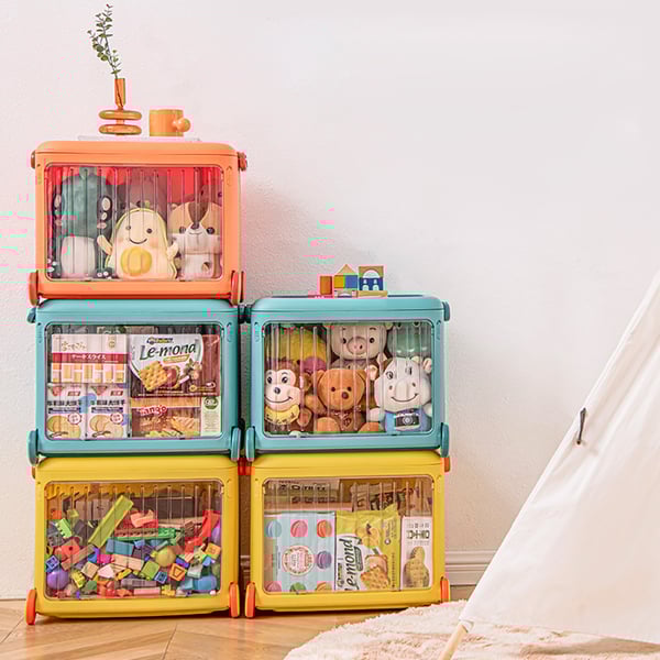 Yellow Kids Toy Organizer Cart Collapsible Storage Bin with Wheels ...