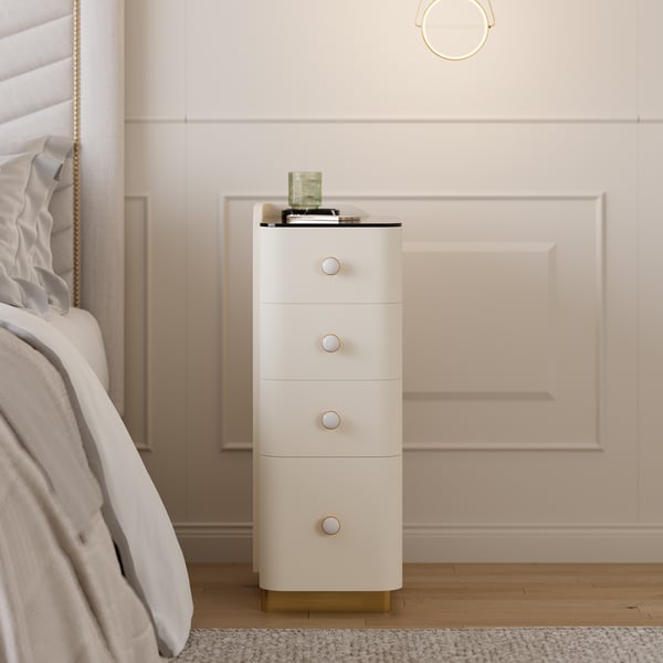 Modern Tall White Nightstand 4 Drawers PU Leather Bedside Table with ...