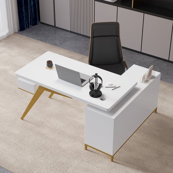 Hungled 55.1" Modern Rectangular Writing Desk Computer Desk with Side ...