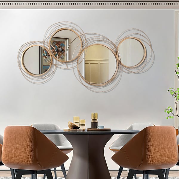 Modern Luxury Large Gold Round Wall Mirror Creative 3D Overlapping 4 ...