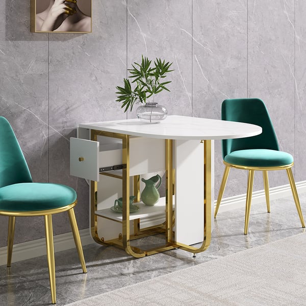 Fabled Modern Extendable White Dining Table with Wood Drop Leaf Folding ...