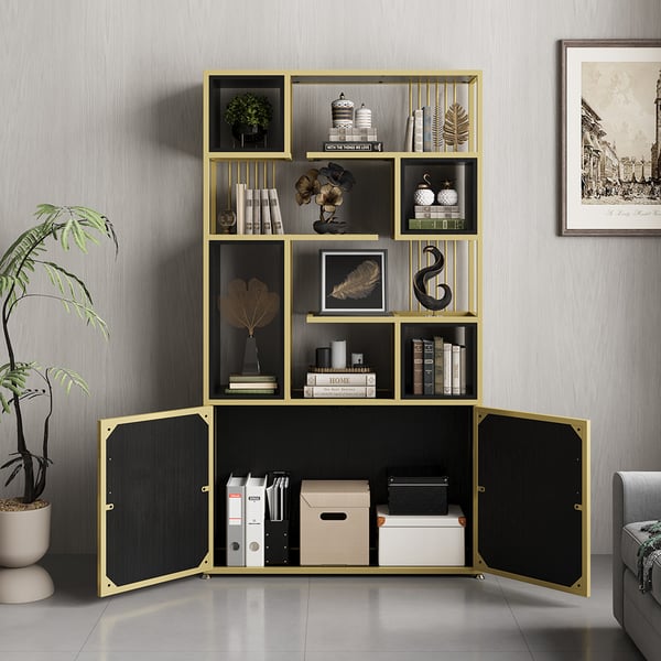 Modern Stand Standard Bookshelf with Doors | Homary