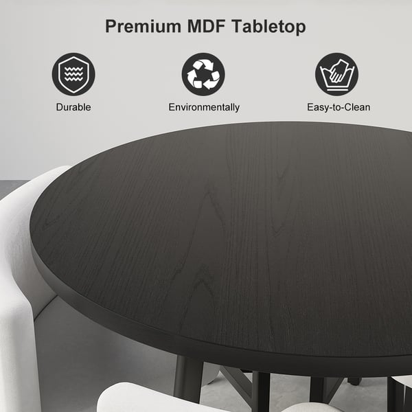 Round Wood Nesting Small Dining Table Set for 4 - 800mm Modern White ...