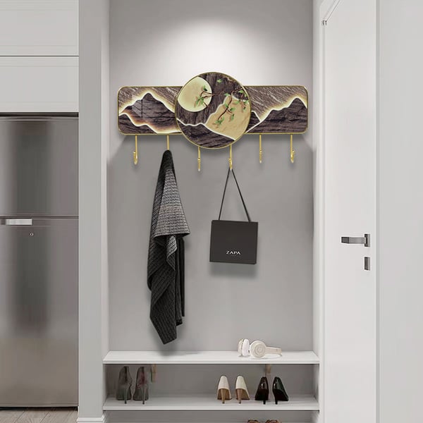 6-Hook Moon and Mountain Decor Entryway Wall Mounted Coat Rack | Homary UK