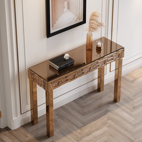 47.2" Modern Mirrored Console Table Rectangular Gold Entryway Table ...