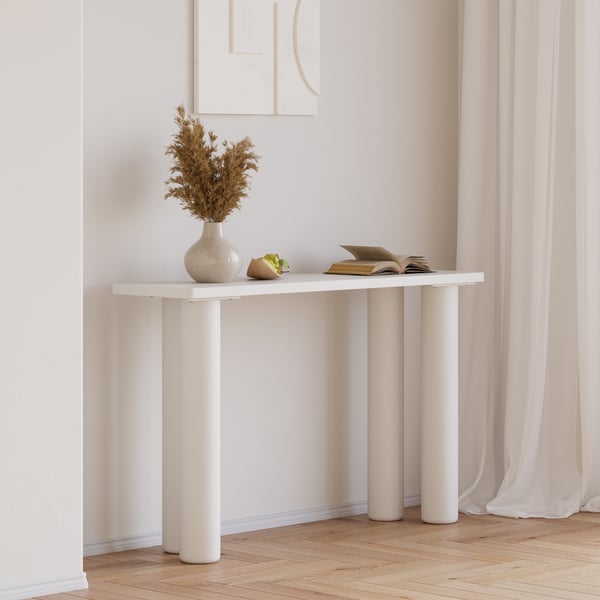 1200mm Modern White Console Table with Double Pedestal Entryway Table ...