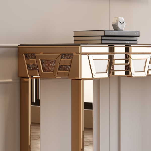 47.2" Modern Mirrored Console Table Rectangular Gold Entryway Table ...