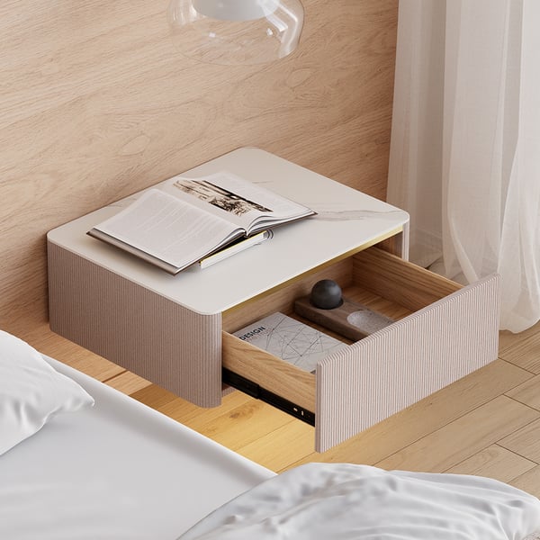 Modern Floating Corduroy Smart Nightstand Bedside Table with Light | Homary