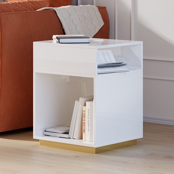 Mordelle Modern Side Table with Open Storage End Table with Charging ...