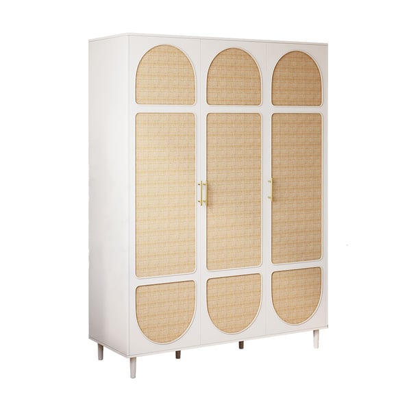Rattan White 3 Door Bedroom Clothing Armoire Wardrobe with Shelves ...