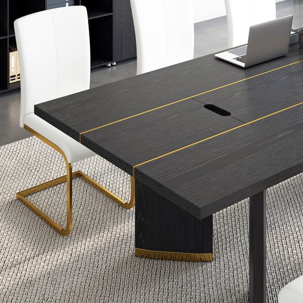 94.5" Modern Black Long Meeting Conference Table Rectangle Table Cable ...