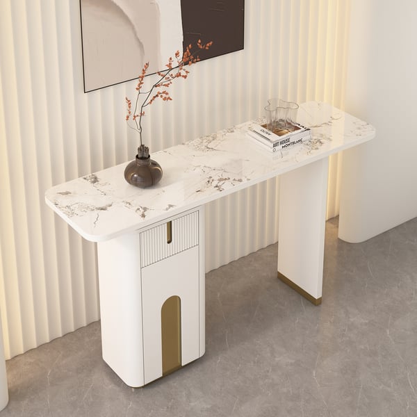 Artus 48" Modern Sintered Stone Console Table with Storage Entryway ...