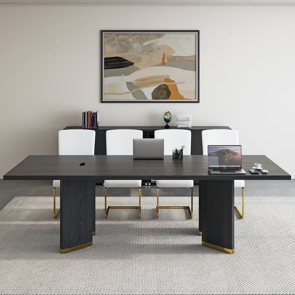 2400mm Modern Black Long Meeting Conference Table Rectangle Table Cable ...