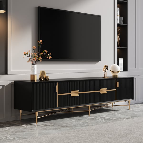 Modern Black TV Stand for 85" TVs with 4 Drawers & Doors MDF | Homary