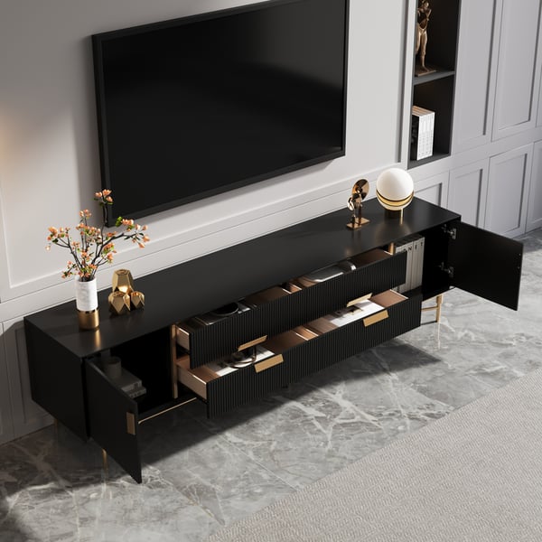 Modern Black TV Stand for 85" TVs with 4 Drawers & Doors MDF | Homary